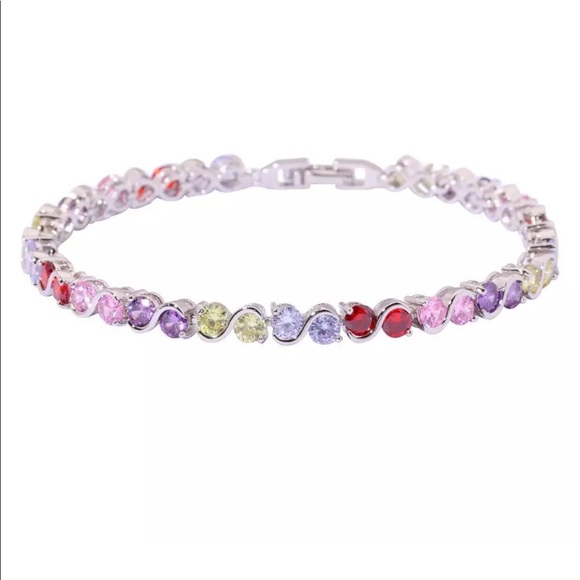 Jewelry | Multicolors Colorful Crystals Silver Bracelet | Poshmark